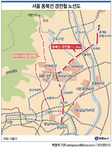 서울 동북선 경전철 노선도
