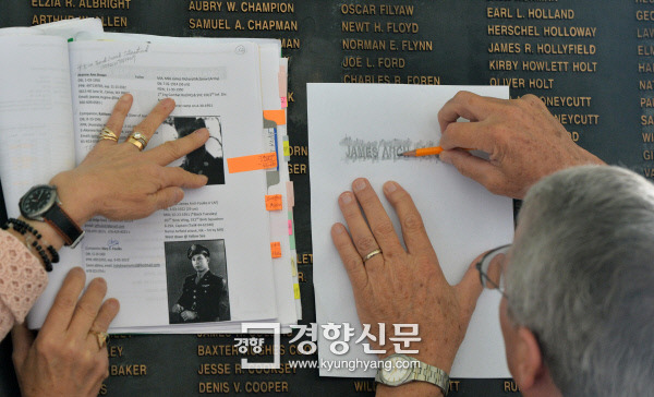 포토뉴스 가족 이름 본뜨는 실종 미군 유족