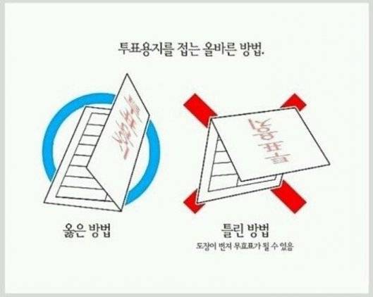 투표용지 접는 방법 세로로 길게 접기 기표란 줄고 도장도 작아졌다
