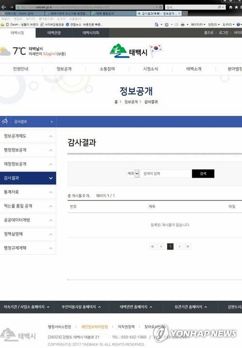 태백시 규칙 무시하고 모든 감사결과 비공개 논란