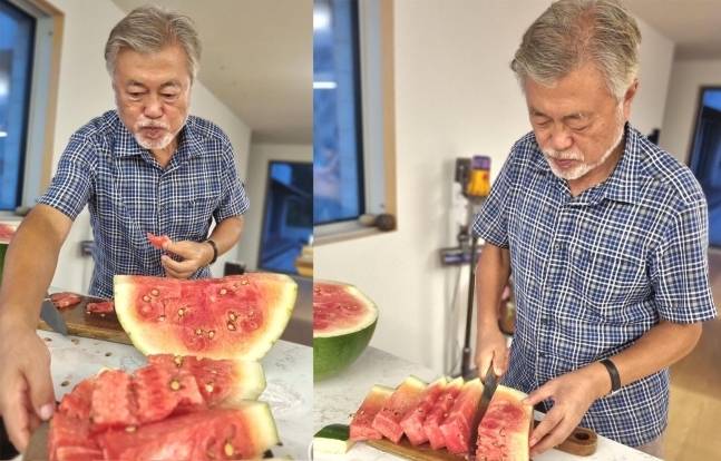 명절 아빠 일 시키기 수박 자르는 文 모습 공개한 딸 다혜씨