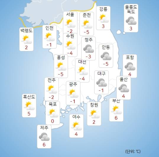 오늘날씨 서울 최저기온 2도오후부터 중부 눈 또는 비