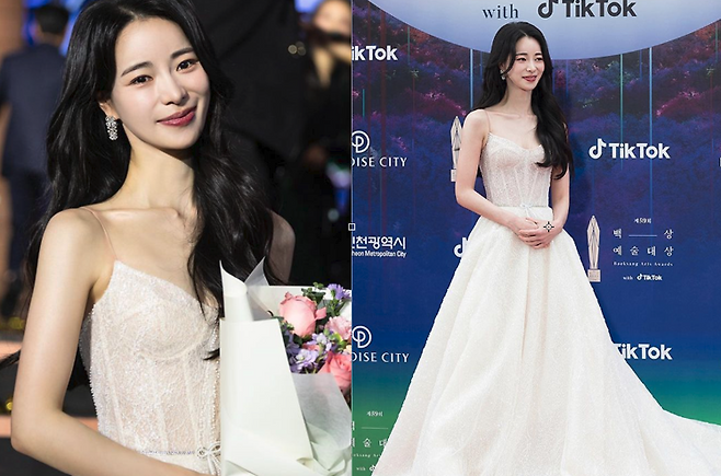 시상식장 등장 너무 예뻐 난리난 더글로리여배우천사같아화이트드레스룩 어썸클