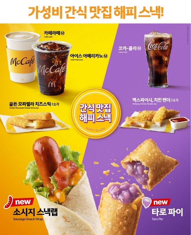 맥도날드 소시지랩·타로파이 등 해피스낵 공개