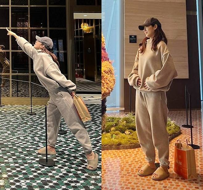 ‘예쁜엄마 박신혜 슬리퍼에 종이백 털털한 스웻셔츠 제주 호캉스룩 패션엔