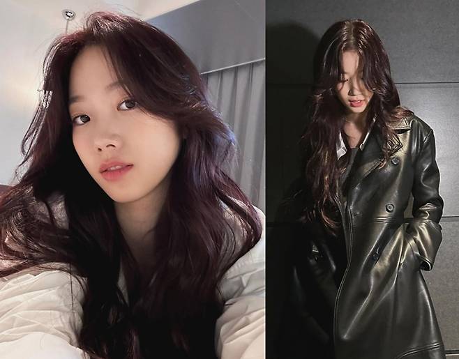 카즈하 블랙 가죽 롱 코트로 청초한 시크미 완성 스타와 패션