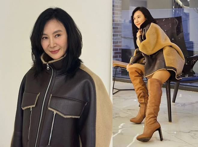 채시라 재킷은 짧게 힐은 길게 55세 나이 무색한 톤온톤 하의 실종 패션 스타와 패션