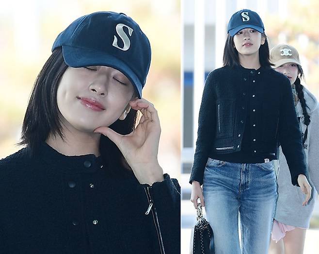 안유진 트위드재킷도 사랑스럽게 청순한 캡 바지 청청패션 스타와 패션