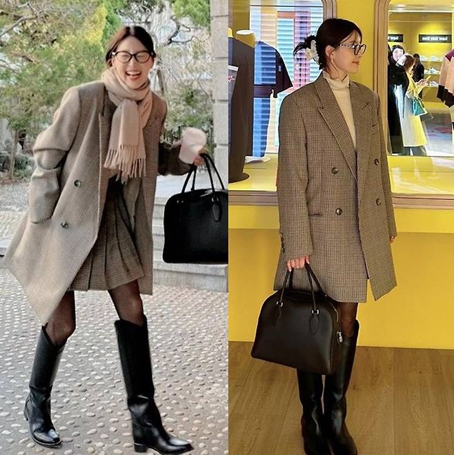 한지혜 꽁지머리에 클래식 코트 굿 육아 잊고 신난 하의실종 나들이룩 패션엔