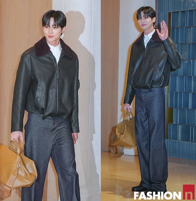 변우석 눈길이 절로 압도적 피지컬 핸섬가이의 가죽 재킷 댄디룩 패션엔