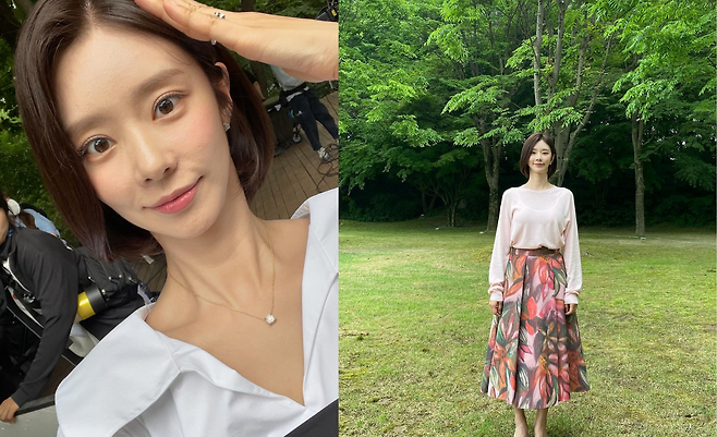눈물의여왕 이주빈 촬영장속 공개 페미닌룩 원피스플레어스커트 라이프 뉴세이