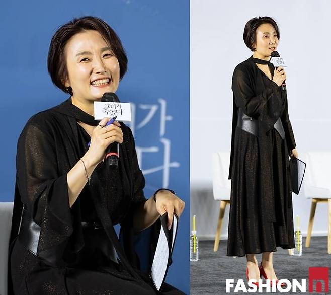 박경림 갈수록 여성스러워 하늘거리는 벨티드 맥시 원피스룩 패션엔