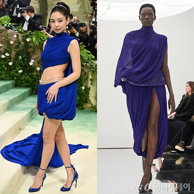 샤넬 아니네 제니 배에 걸친 보디체인2024 멧 갈라 패션