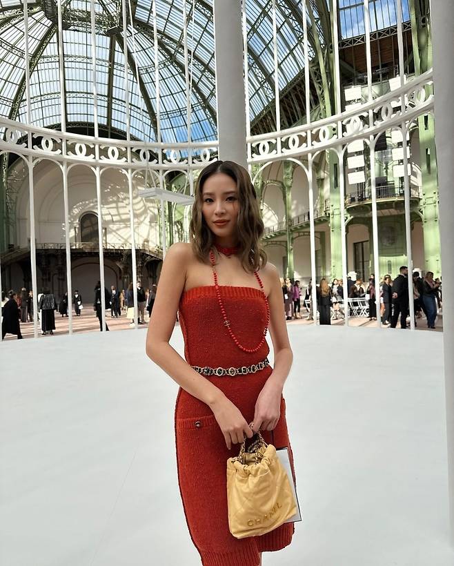 모델 아이린 파리서 샤넬 골드백과 레드 드레스 차림으로 패션위크 눈길 뷰티는 내운명