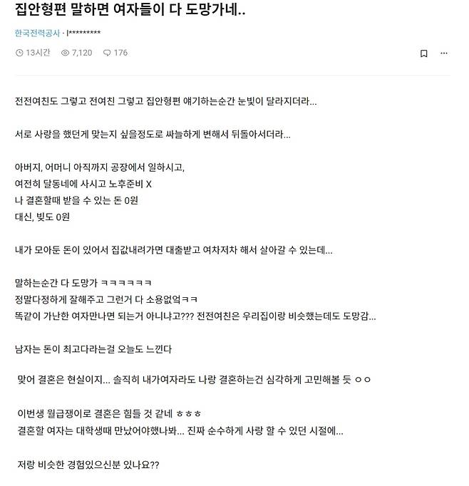 집안 형편 말하면 여자들이 다 도망간다는 사람 밈하우스