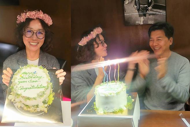 오연수 손지창과 꿀 떨어지는 생일파티 꽃 화관 쓴 그레이 시밀러룩 스타와 패션