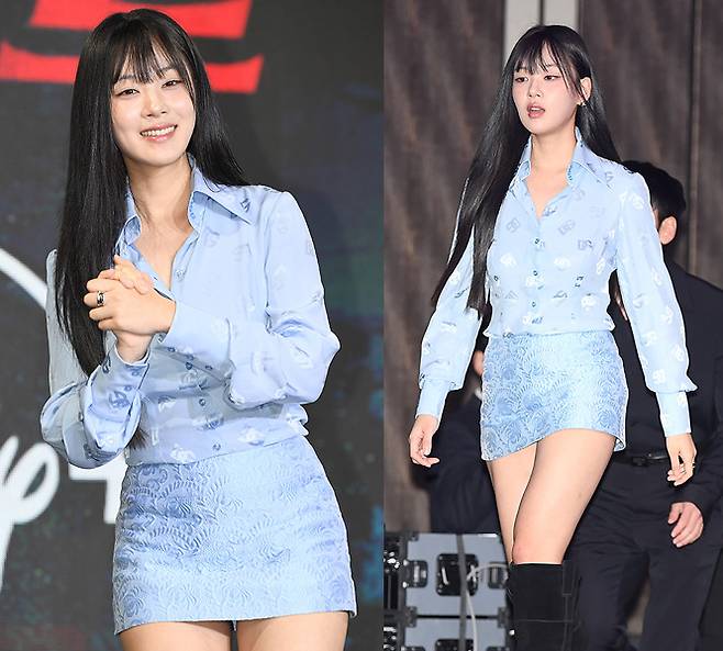 비비 김형서 청순건강미 뿜뿜 짧아도 너무 짧은 스카이블루 셔츠 미니스커트룩 뷰티는 내운명