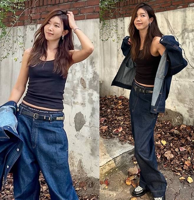 채정안 47세 속옷 드러낸 로우라이즈 힙 그 자체 핫한 청청 데일리룩 패션엔