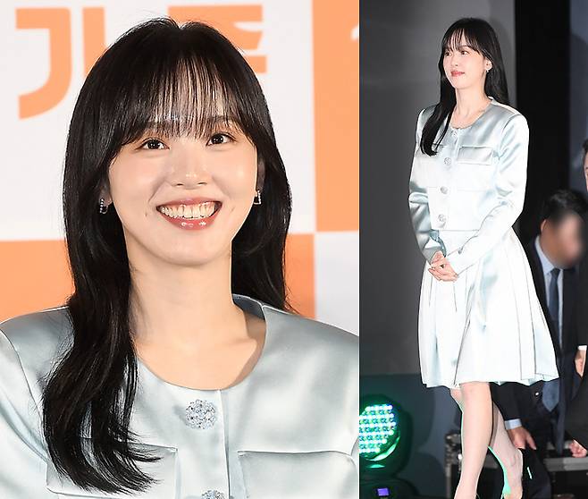 강한나 사뿐사뿐 여신 미모 눈부신 하늘빛 실크 셋업룩 뷰티는 내운명