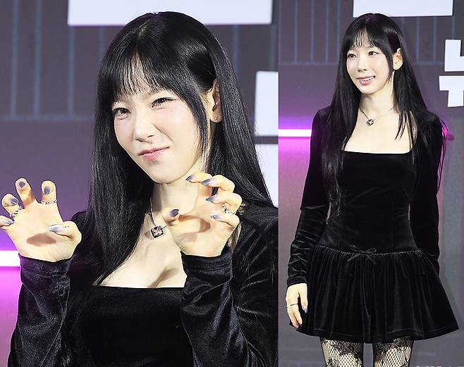 소녀시대 태연 과감한 시스루 타이즈로 완성한 럭셔리 고혹적인 벨벳 미니드레스룩 뷰티는 내운명