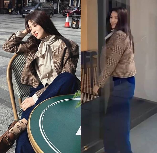 박하선 재킷만 걸쳐도 분위기 여신 런던 아침 햇살 즐긴 캐주얼 슈트룩 패션엔
