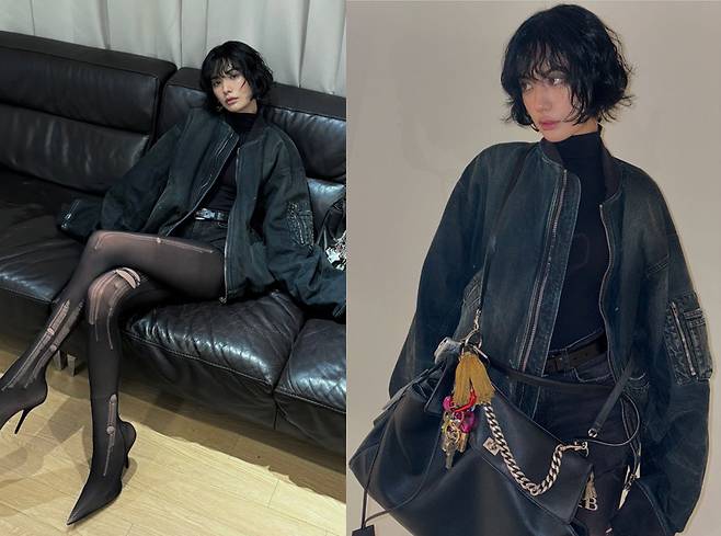 나나 너무 찢어진 스타킹의 도발 시크한 오버사이즈 데님 쇼츠 청청패션 뷰티는 내운명
