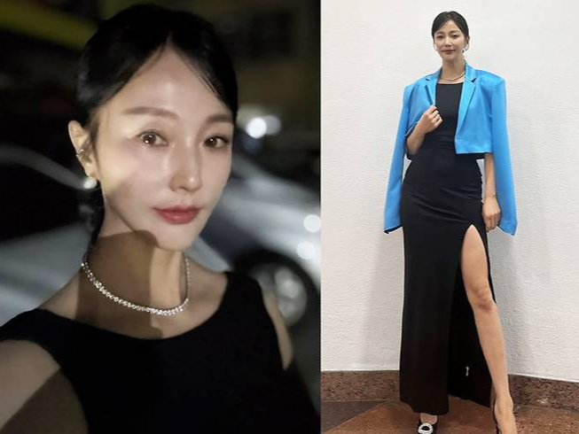 안혜경 45세 나이가 무색한 각선미 고급스러운 블랙 슬릿 드레스룩 스타와 라이프