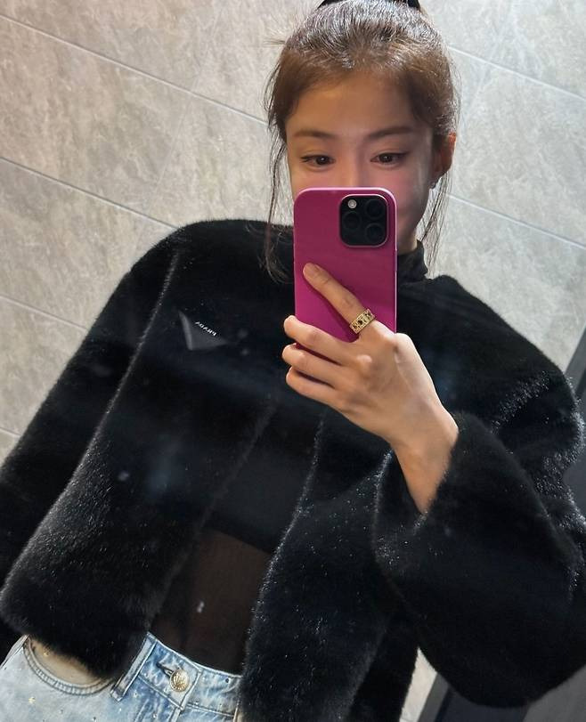 이시영 한파도 멋으로 이긴다 크롭시스루 블랙 퍼 코트룩 스타와 라이프