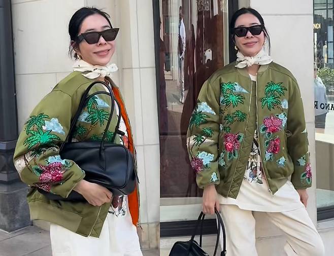 이혜영 스카프 두른 53세 뉴요커 야자수 흔든 개성만점 플라워 자수 재킷룩 뷰티는 내운명