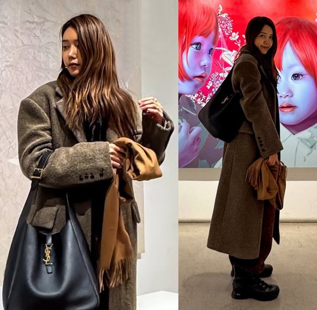 채정안 얼죽코 패셔니스타 헤어 컬러에 맞춘 톤온톤 코트 나들이룩 패션엔