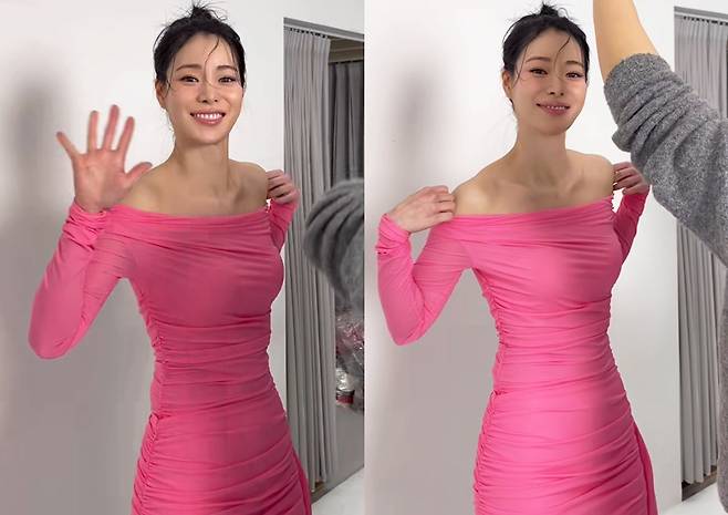 임지연 너무 내린 오프숄더 갈수록 여리여리 실물판 바비 완성 딱붙핏 원피스룩 뷰티는 내운명