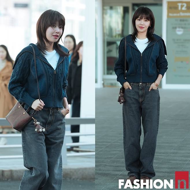 소녀시대 수영 미모의 공항 잇걸 꾸안꾸가 완벽 니트 카디건 밀라노 출국 패션엔