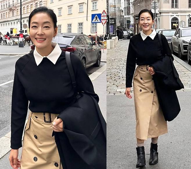 5살 연하 판사와 결혼 환경 운동가가 된 여배우의 트렌치스커트 룩 스타와 패션