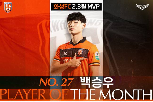 백승우, 팬들이 뽑은 화성FC 2,3월 MVP 선정